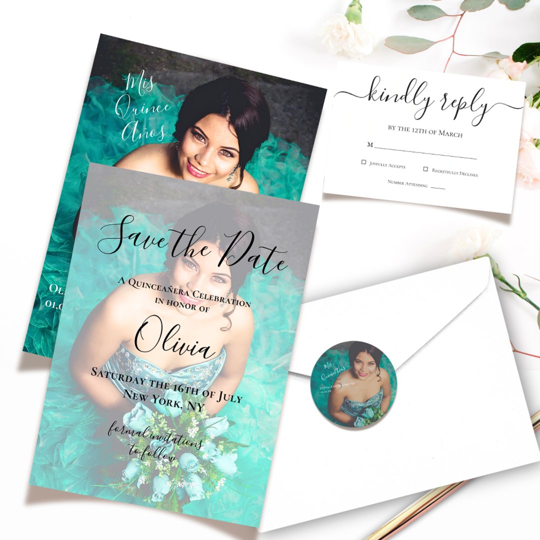 Modern Elegant Quinceanera 15th Birthday Photo Invitation | Zazzle