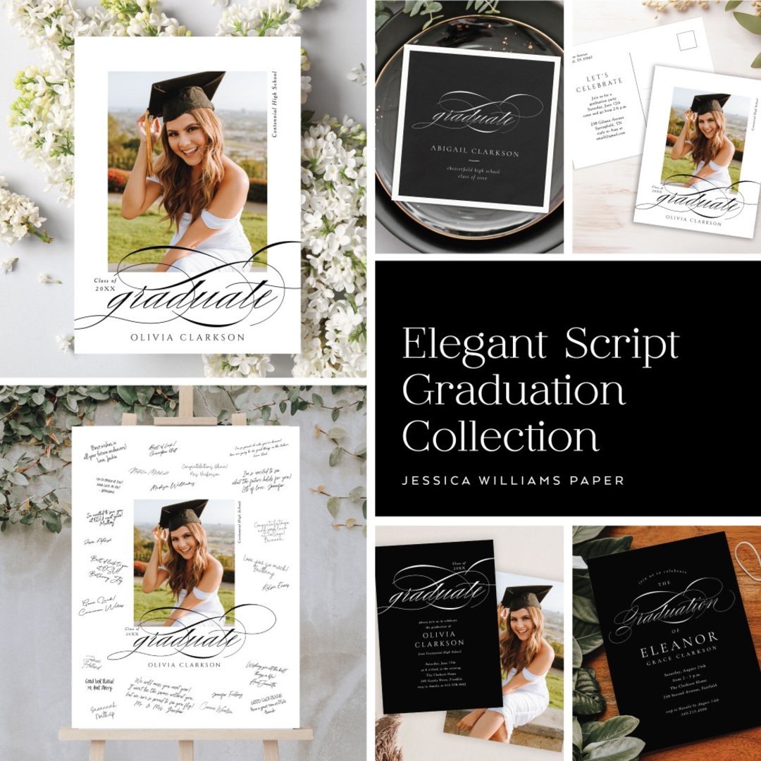 Budget Black Elegant Script Photo Graduation Party Invitation | Zazzle