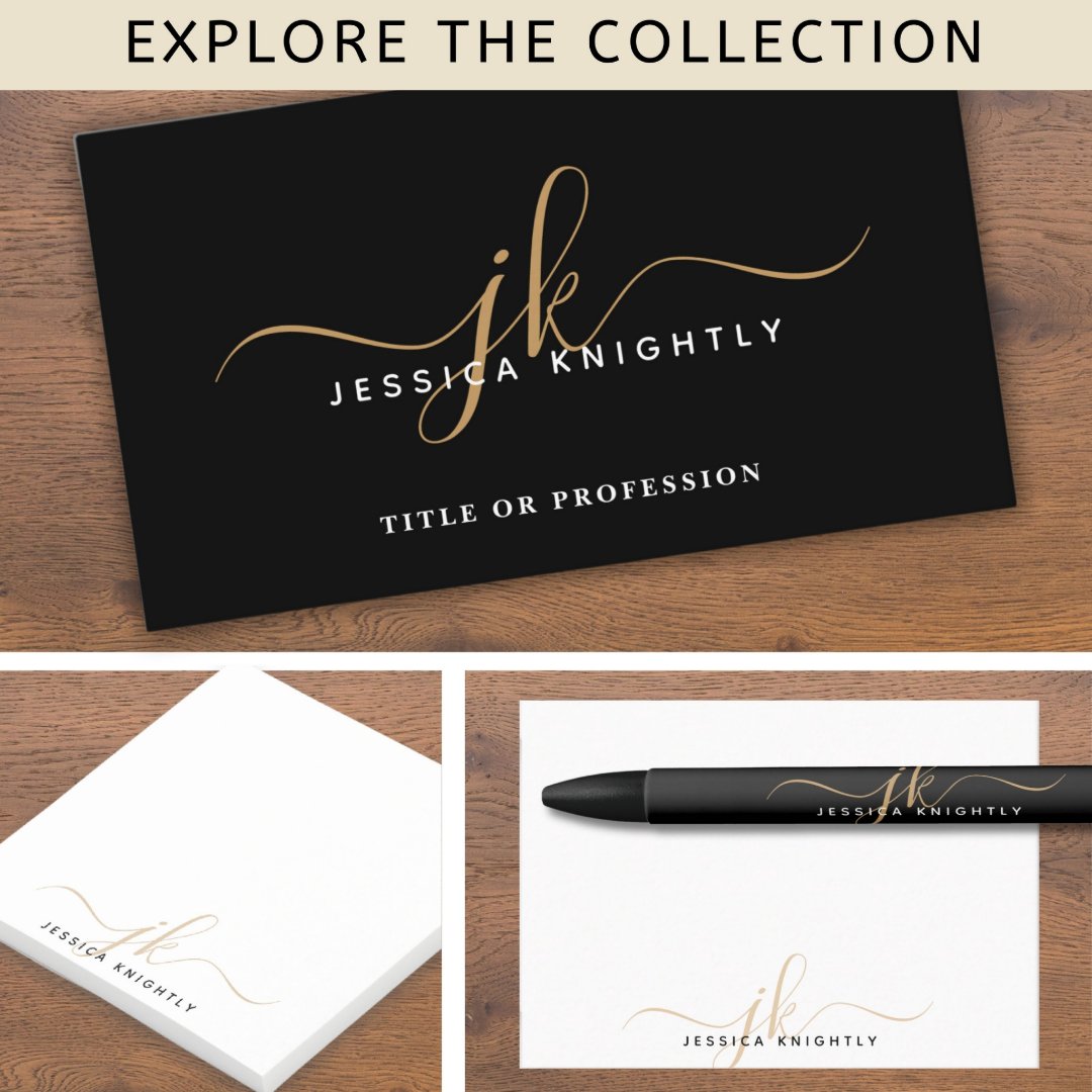 Elegant Monogram Initials Name Gold Black Script Wall Decal | Zazzle