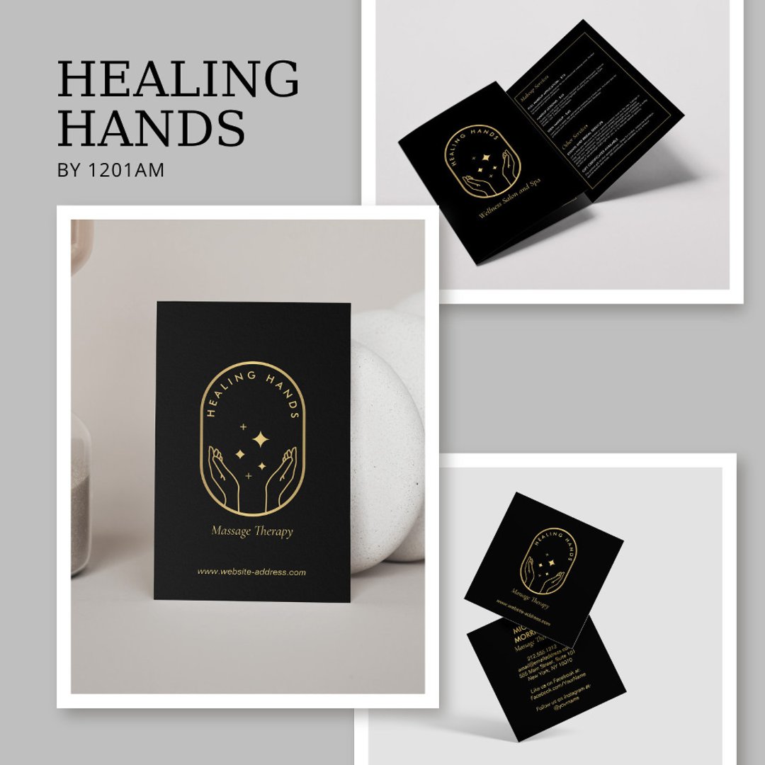 Modern Healing Hands Massage Black and Ivory Logo Business Card | Zazzle