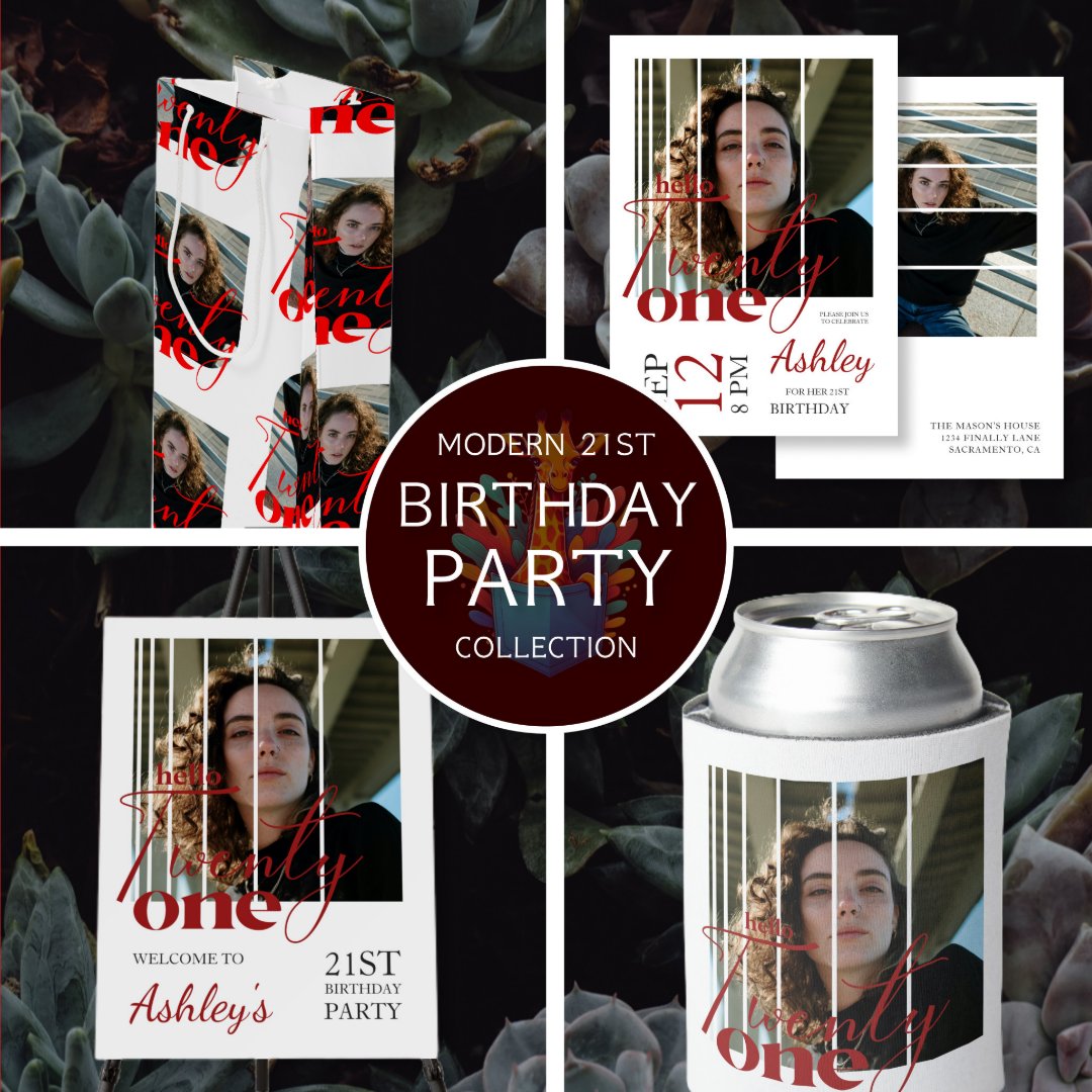 Hello Twenty One Modern Image 21st Birthday Invitation | Zazzle
