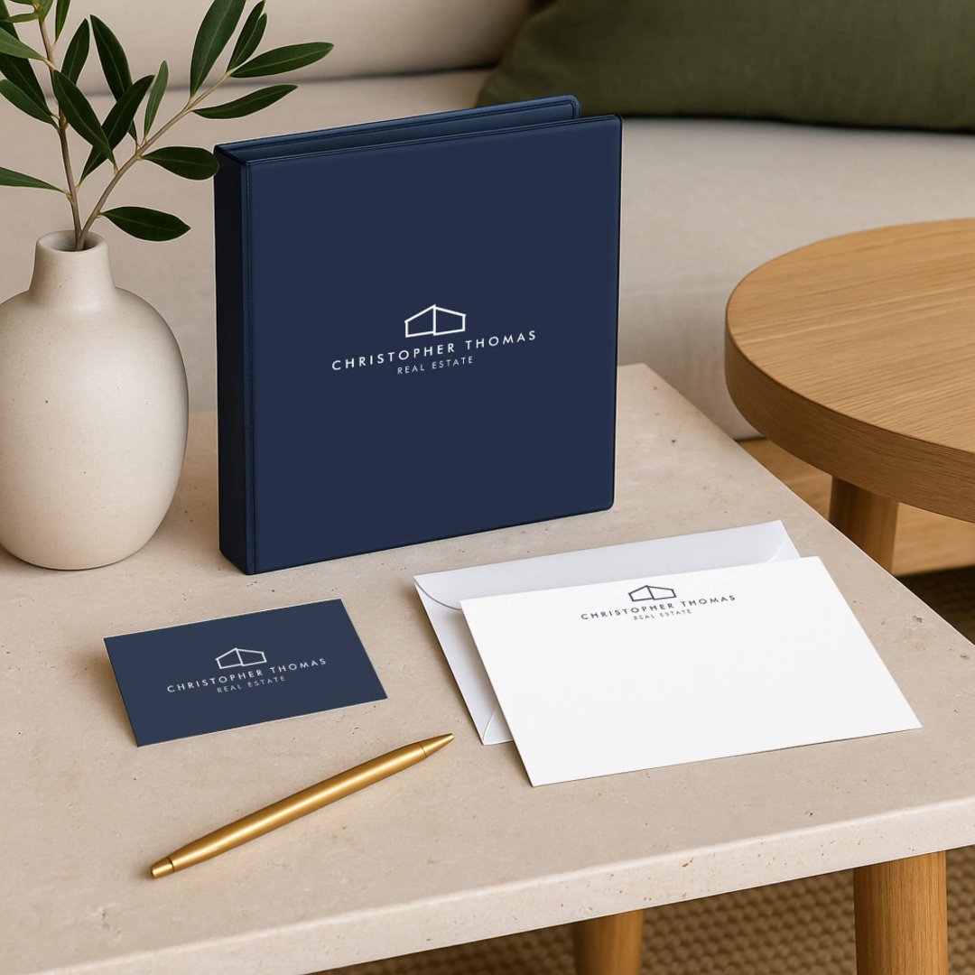 Modern Home Logo Real Estate Navy Blue Brochure | Zazzle