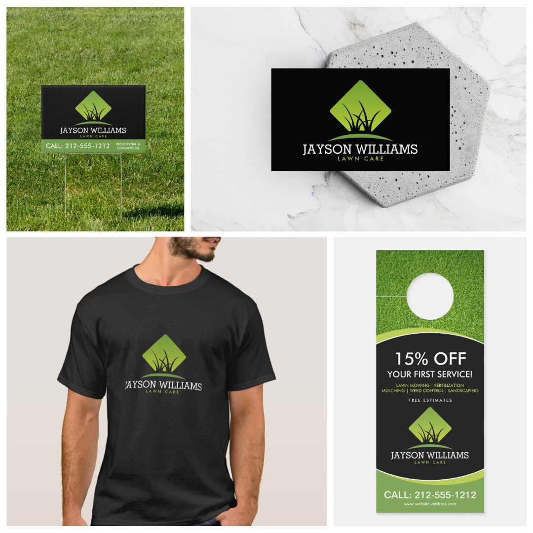 Modern Lawn Care/Landscaping Grass Logo White Postcard | Zazzle