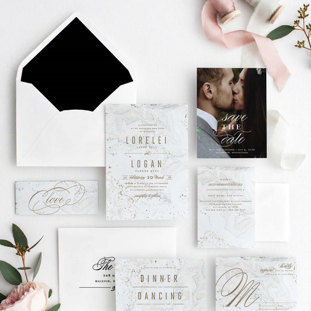 Modern Marble Wedding Invitation | Gold | Zazzle