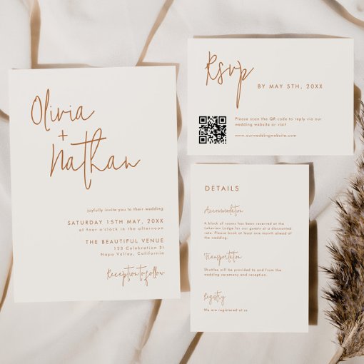 Modern Minimalist Earthy Wedding Invitation | Zazzle