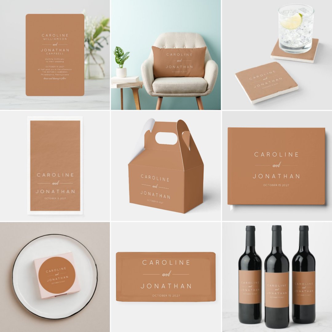 Modern Minimalist Script Custom Wedding Terracotta Paper Plates | Zazzle