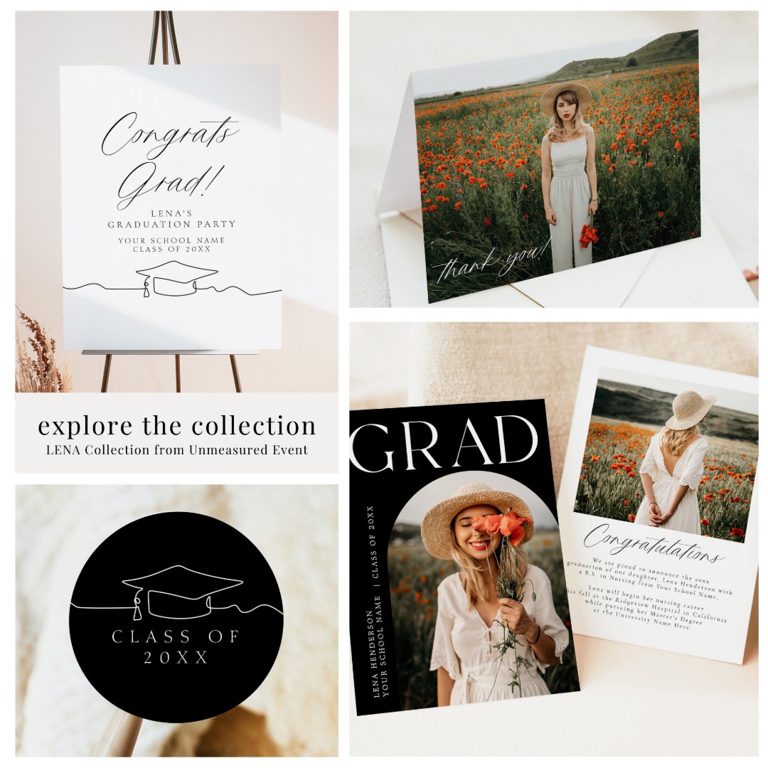 Modern Line Art She Believed Graduation Party Invitation | Zazzle