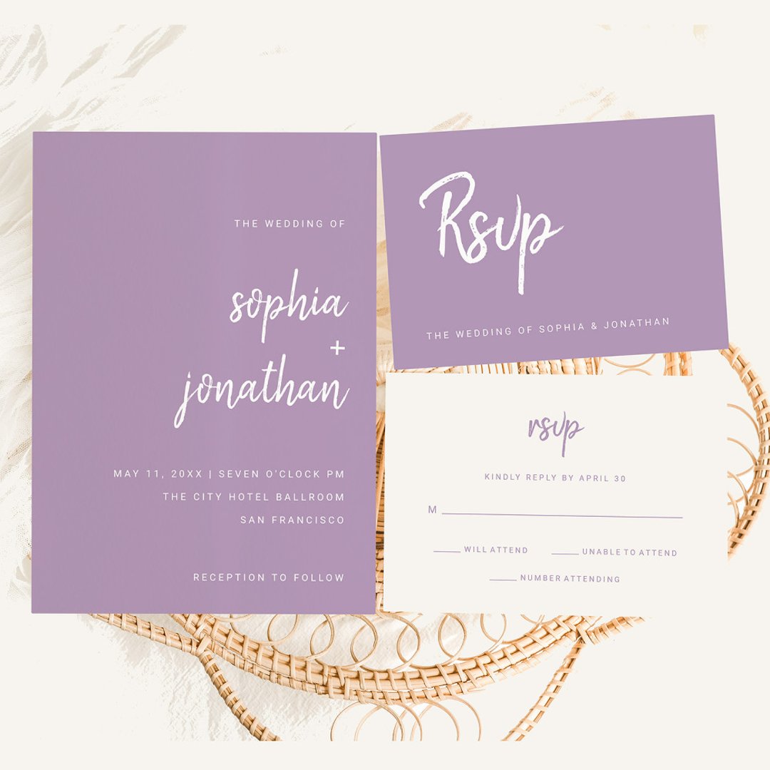 Modern Script | White and Lavender Wedding Invitation | Zazzle