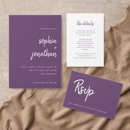 Modern Minimalist Script Purple on White | Wedding Invitation | Zazzle