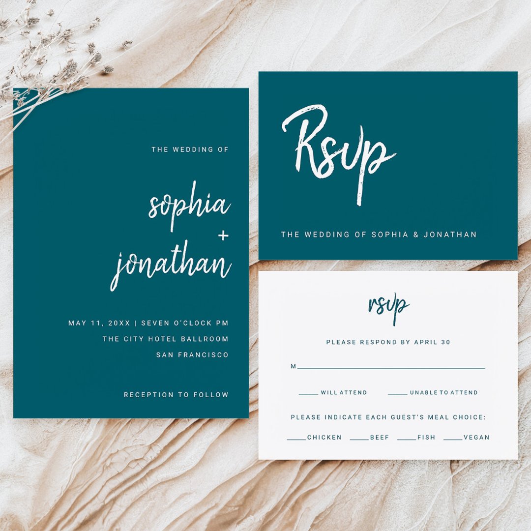 Modern Script Deep Teal | Wedding Meal Choice RSVP Card | Zazzle