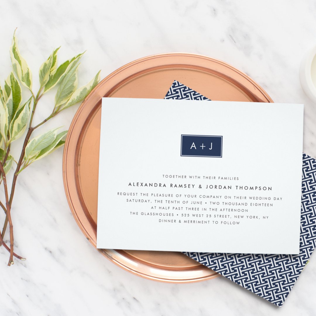 Custom Color Modern Monogram Wedding Invitation | Zazzle