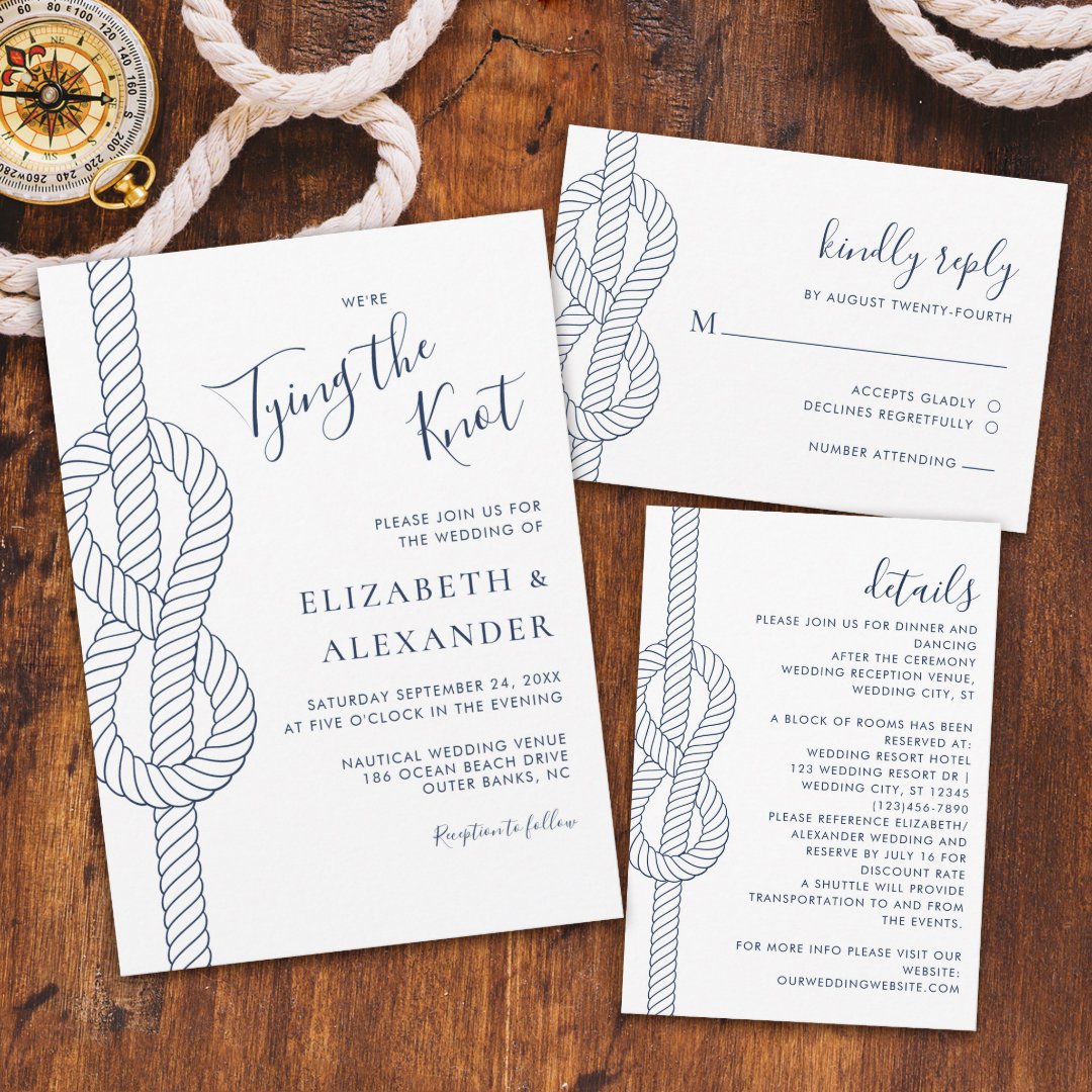 Nautical Rope Knot Modern Script Wedding Invitation | Zazzle