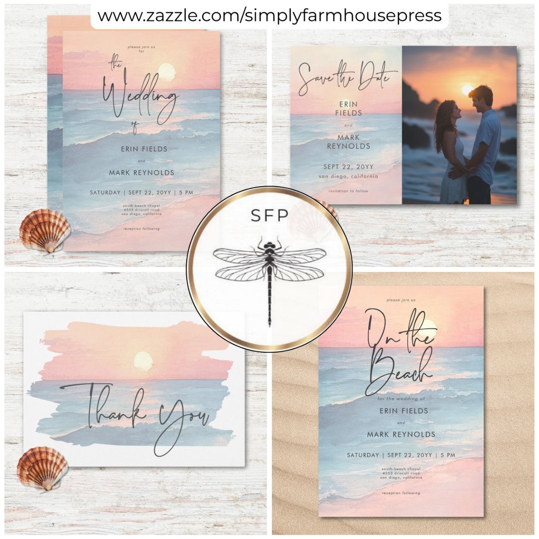 Modern Sunset Beach Background Vellum Wedding Invitation | Zazzle