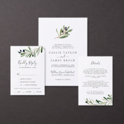 Modern Olive Branch Traditional Wedding Invitation | Zazzle