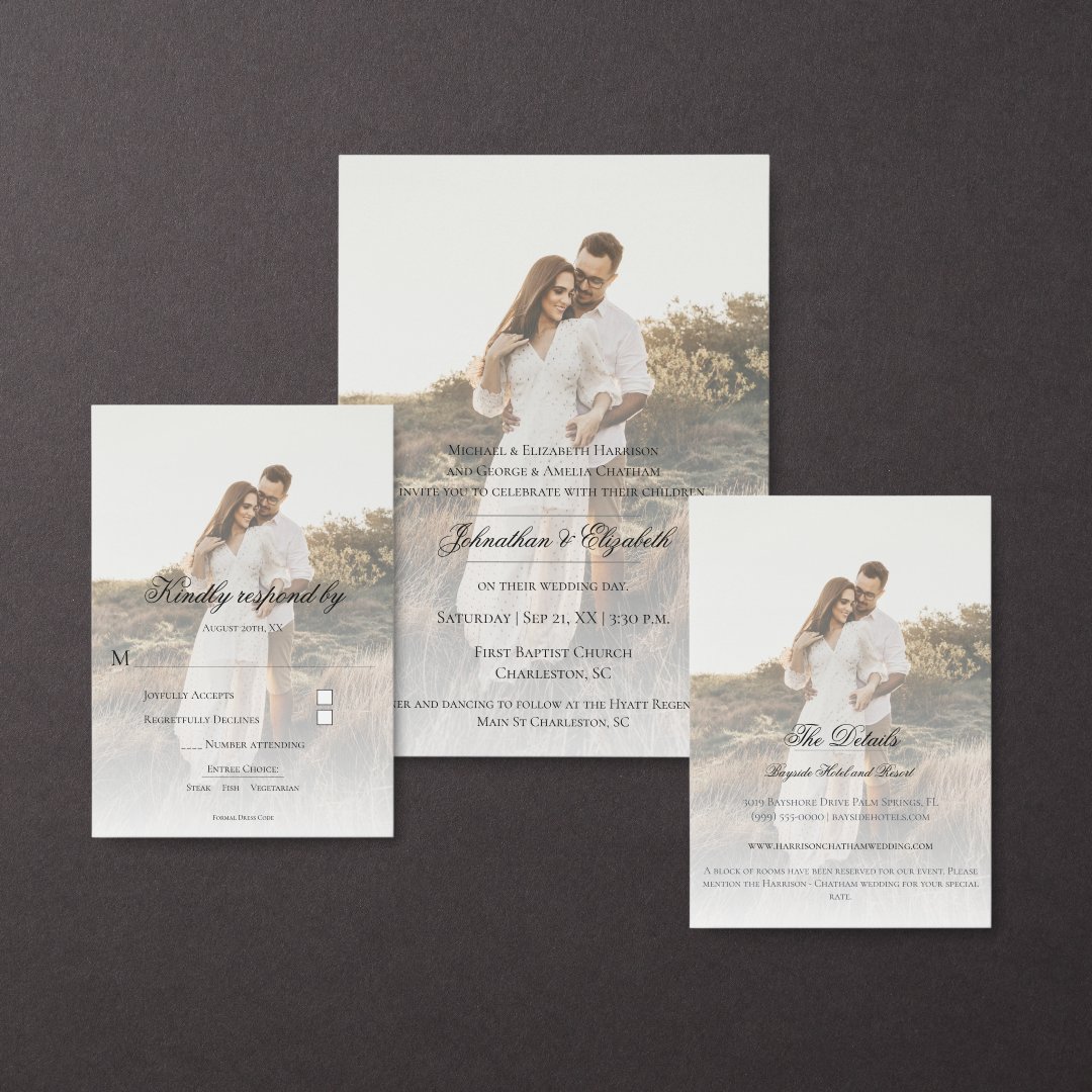 Modern Photo and Overlay Wedding Invitation Belly Band | Zazzle