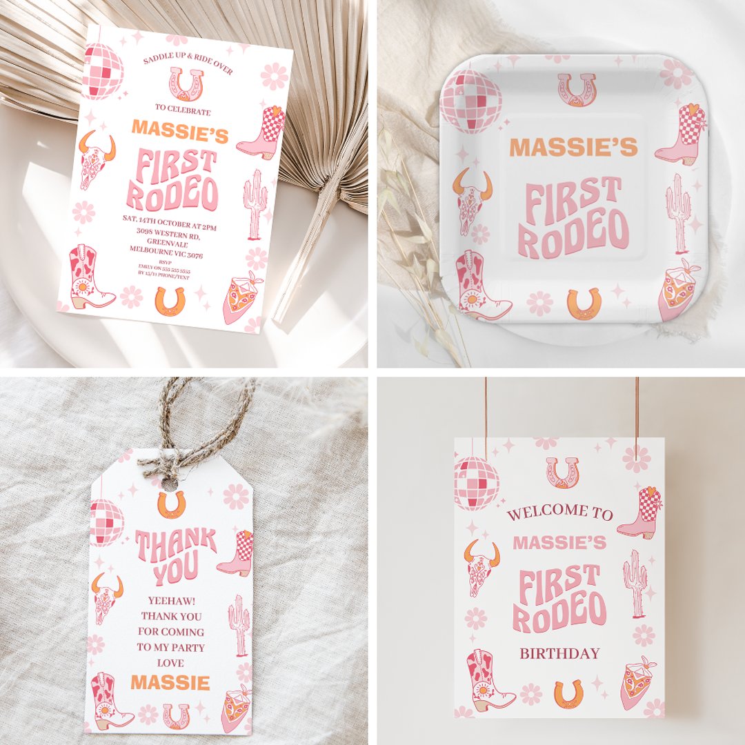 Retro Pink Orange First Rodeo 1st Birthday Invitation | Zazzle