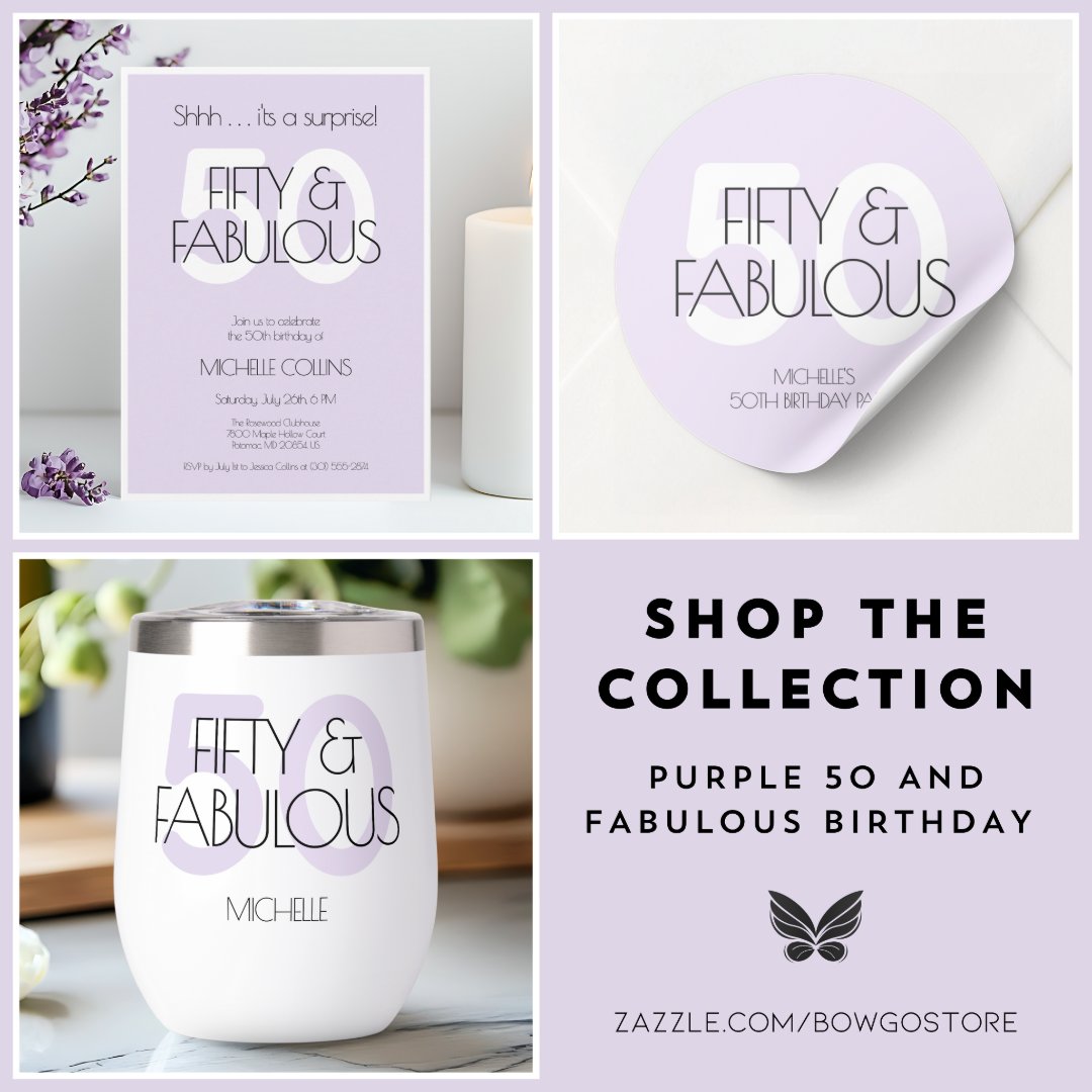 50 and fabulous Modern Purple Fifty Birthday Party Thermal Wine Tumbler ...