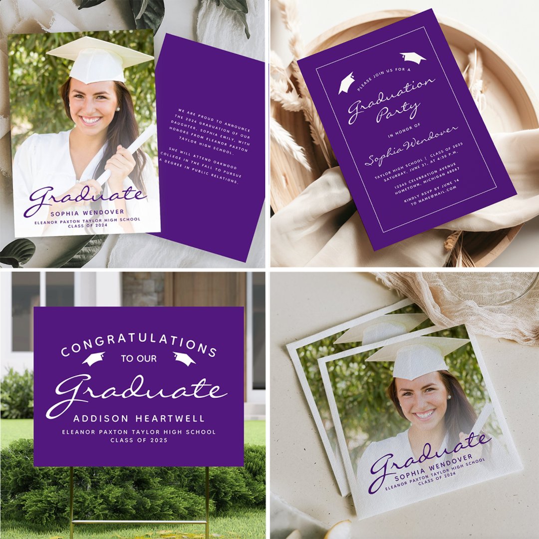 2024 Classic White Purple Graduation Party Invitation | Zazzle