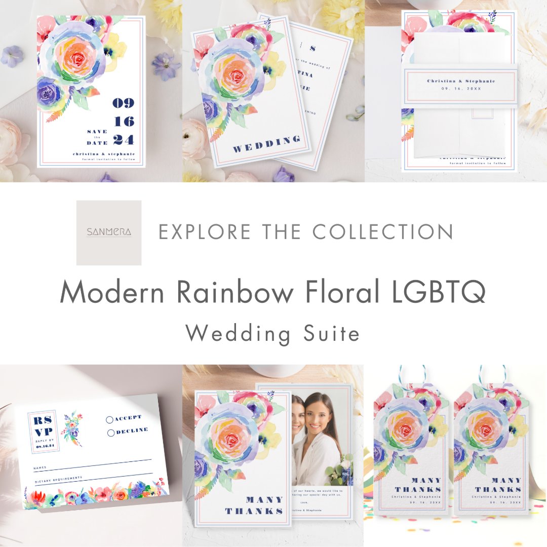 Modern Rainbow Floral LGBTQ Wedding Save the Date Invitation | Zazzle