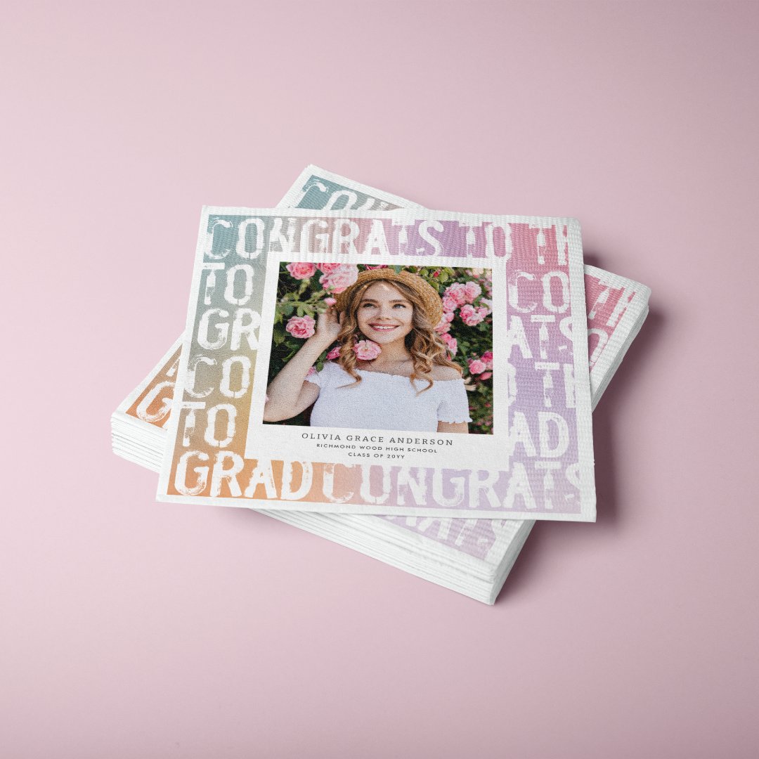 Modern pastel rainbow pink photo graduation party graduation cap topper ...