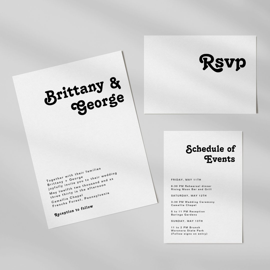 Modern Retro Lettering Schedule of Events Enclosure Card | Zazzle