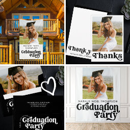 Modern Retro Photo Modern Groovy Graduation Party Invitation | Zazzle