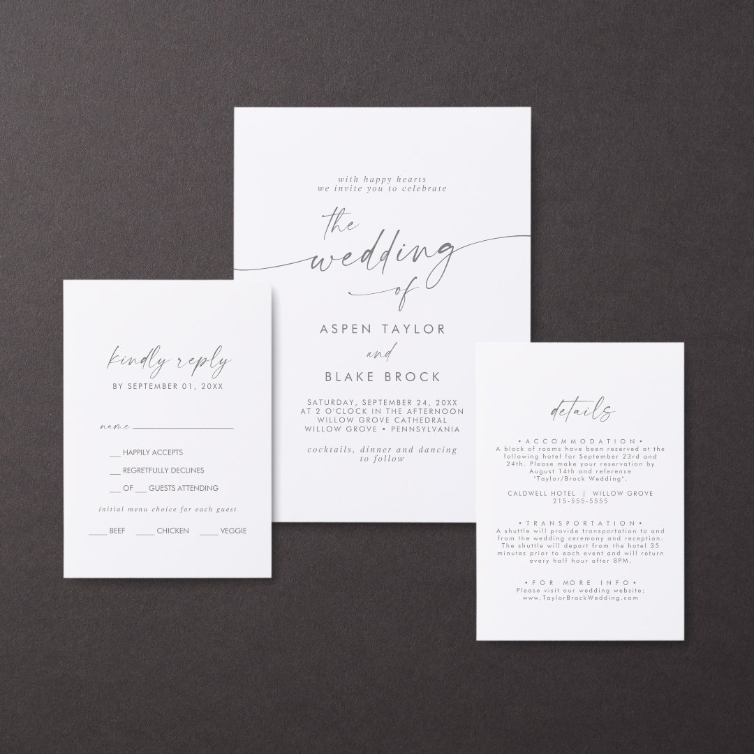 Modern Silver Script Wedding Invitation | Zazzle