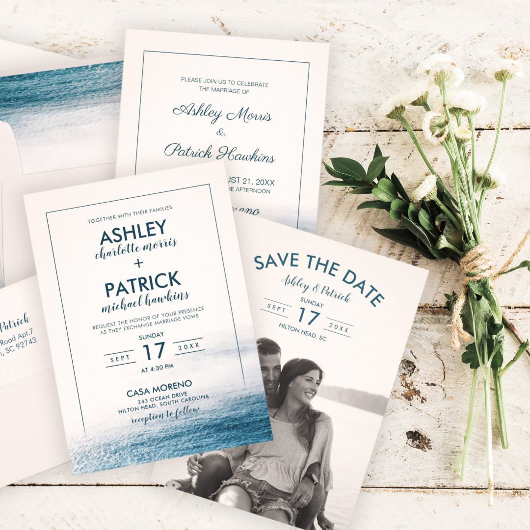 Elegant Simple Ocean Beach Seaside Wedding Invitation | Zazzle