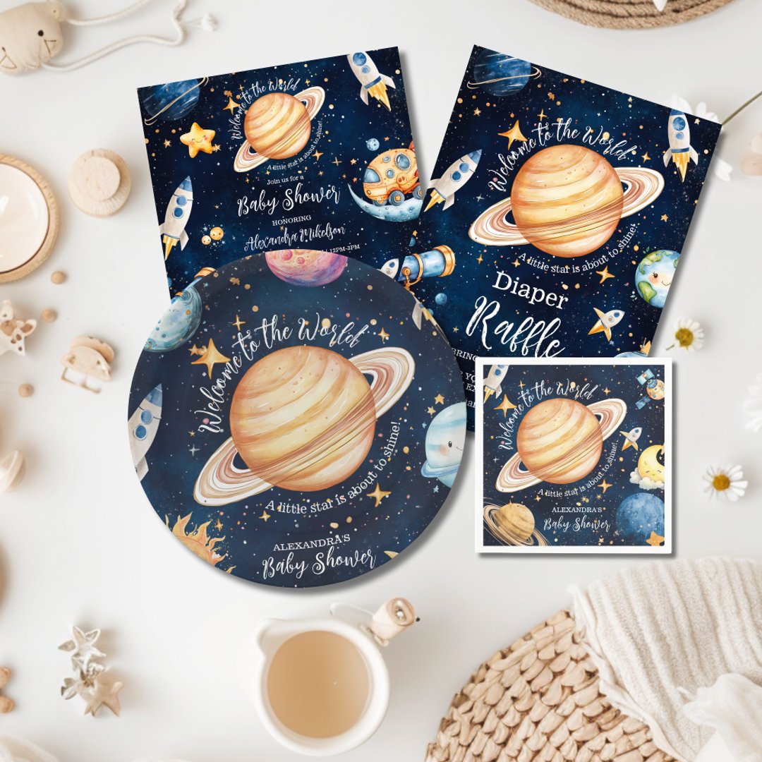 Modern Space Outer Galaxy Baby Shower Foam Board | Zazzle