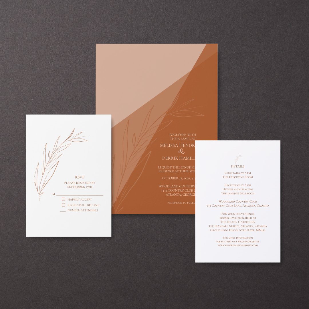 Modern Monochromatic Terracotta Wedding Invitation | Zazzle