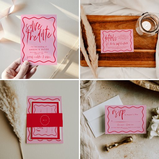 Bold Modern Red And Pink Save The Date Invitation | Zazzle
