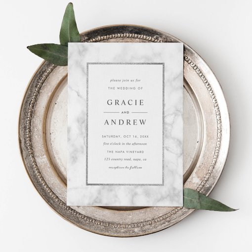 Modern White Marble Wedding Invitation | Zazzle