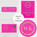 Custom Monogram Hot Pink Gold Employee Name Tag | Zazzle