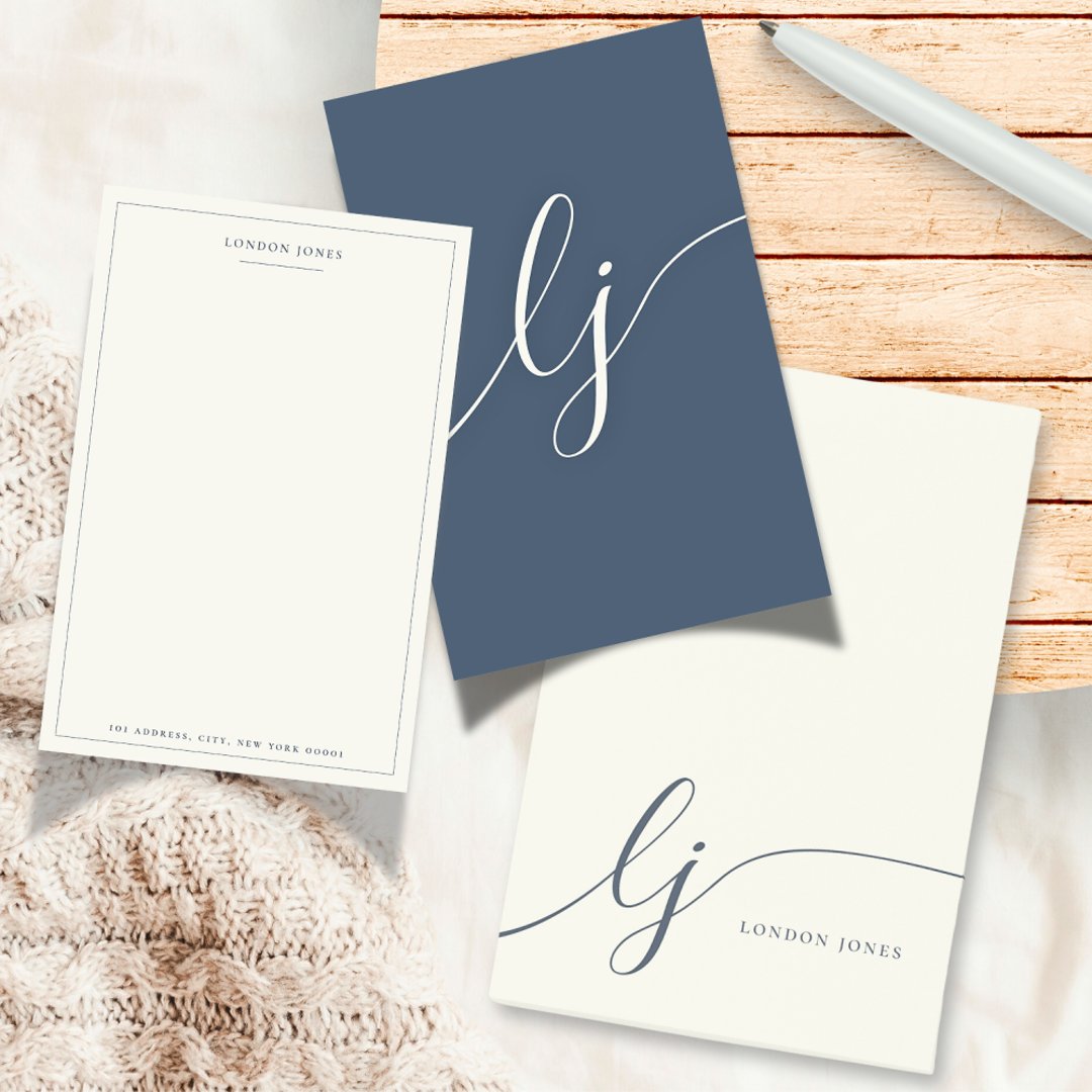 Luxury Minimal Monogram Navy Blue & Ivory Elegant Business Card | Zazzle