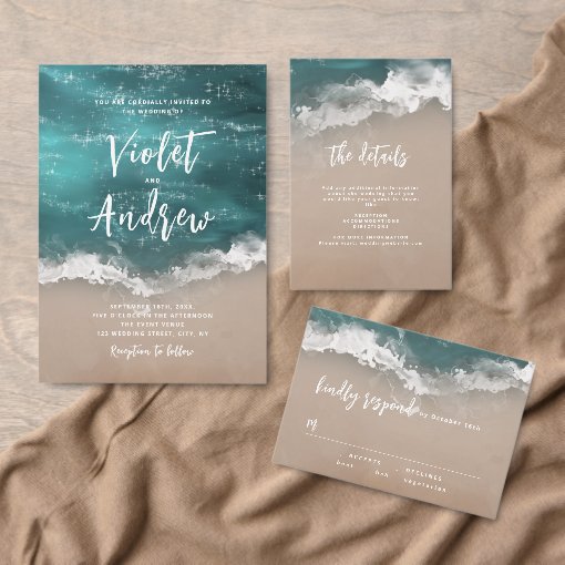 Abstract moody ocean beach wedding program hand fan | Zazzle