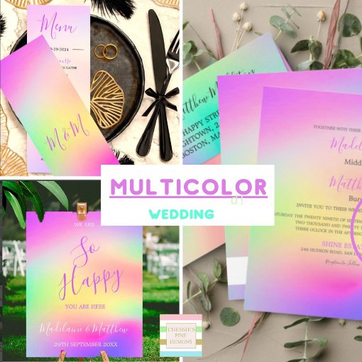 Multi Color Tie Dye Modern Wedding Invitation | Zazzle