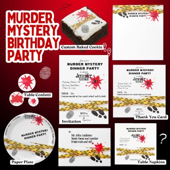 Murder mystery birthday dinner party crime scene invitation | Zazzle