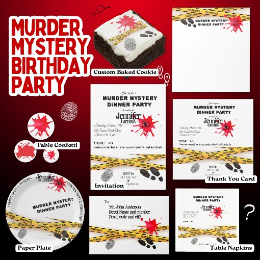 Murder mystery birthday dinner party crime scene invitation | Zazzle