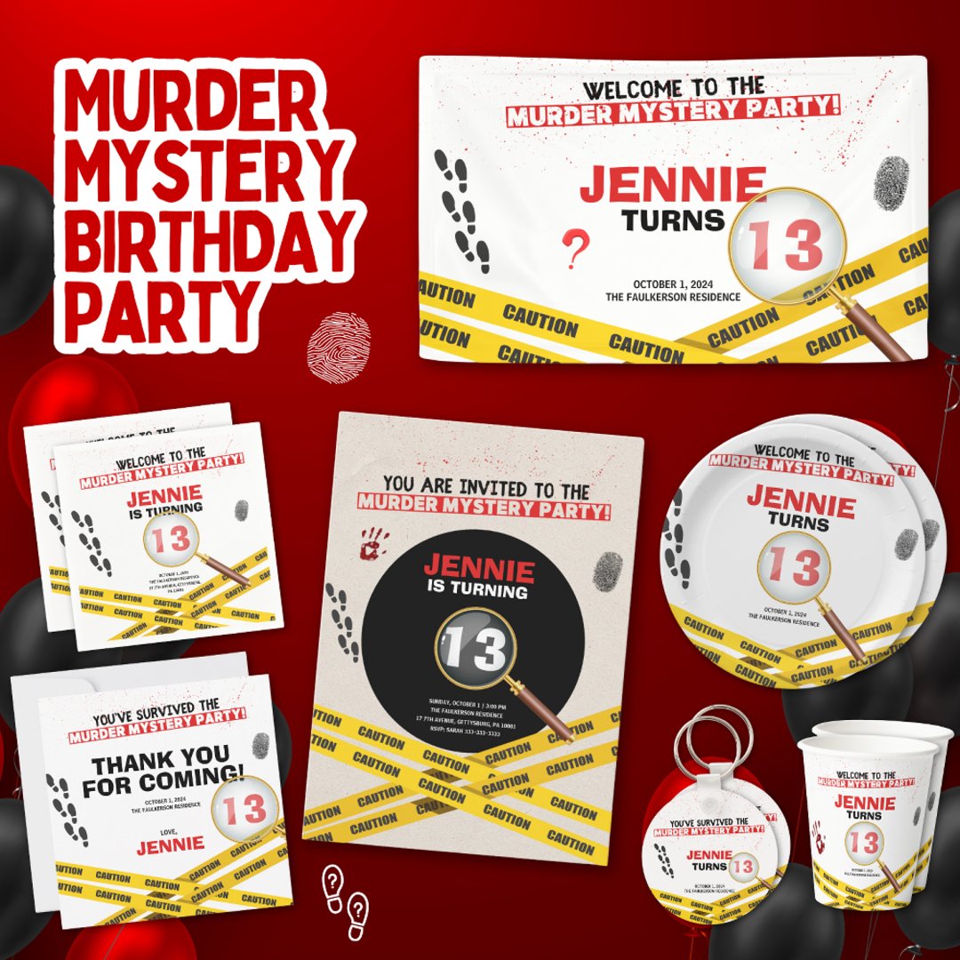 Murder Mystery Birthday Party Crime Scene Invitation | Zazzle