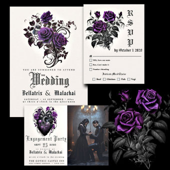 Moody Floral Goth Deep Amethyst Purple Rose Invitation | Zazzle