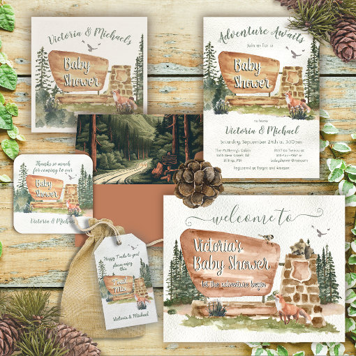 Woodland Bear National Park Baby Shower Invitation | Zazzle