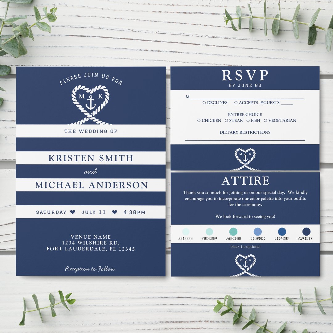 Nautical Blue Rope Heart Anchor Monogram Wedding Stemless Wine Glass ...