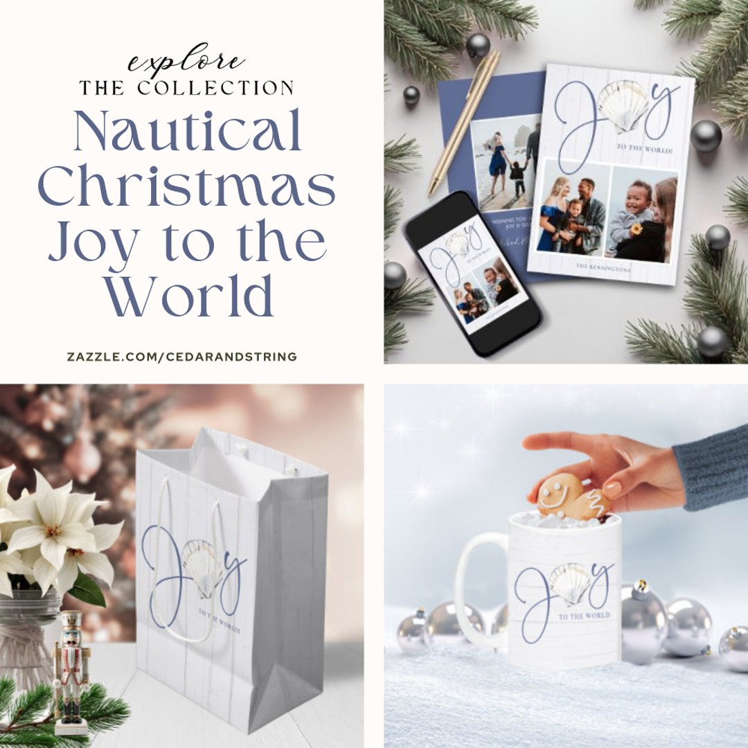 Nautical Christmas Joy Seashell Holiday Photo Ceramic Ornament | Zazzle