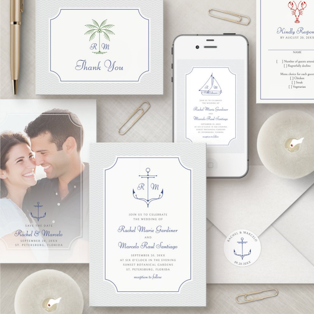 Nautical Sailboat Minimalist Preppy Wedding Invitation | Zazzle