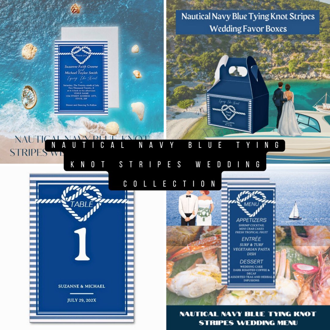 Nautical Navy Blue Tying Knot Stripes Wedding Banner | Zazzle