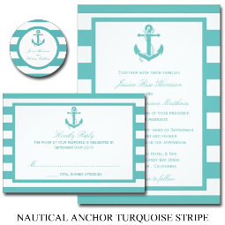 Nautical Turquoise Stripe Anchor Wedding Labels | Zazzle