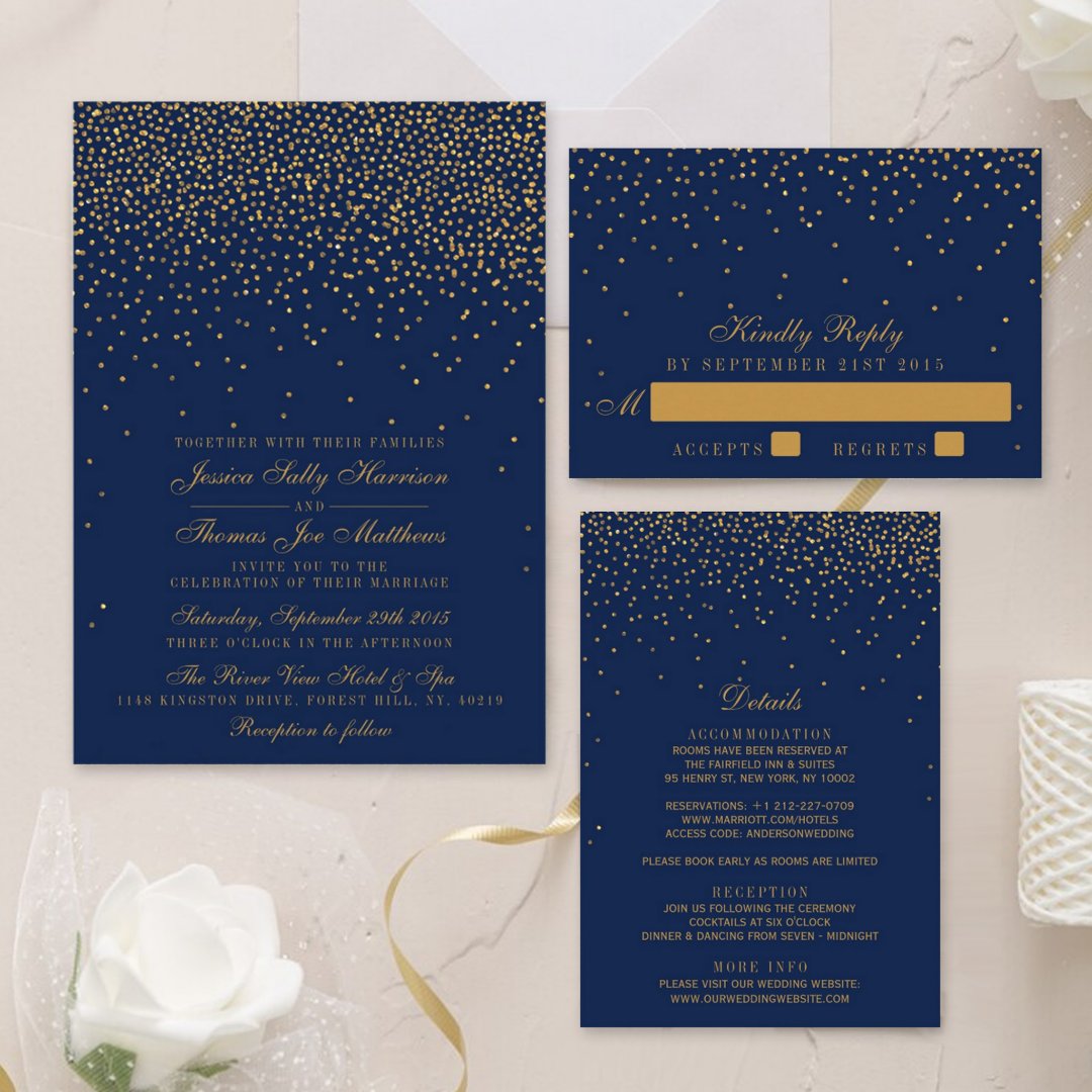 Navy Blue & Glam Gold Confetti Wedding Welcome Foam Board | Zazzle