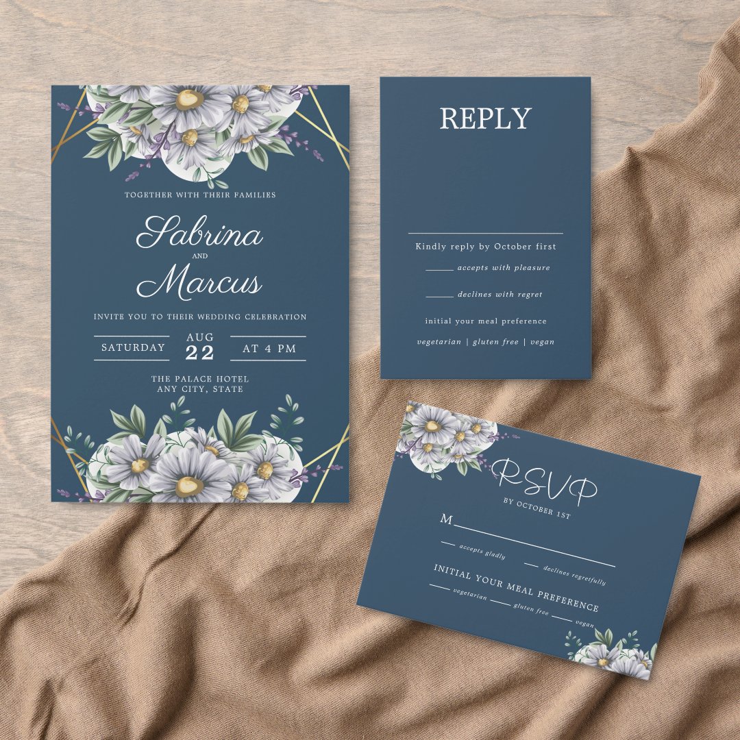 Elegant Navy Blue Floral Foliage Leaves Wedding Table Number | Zazzle