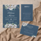 Navy Blue Daisy Hand Lettered Geometric Wedding Invitation | Zazzle