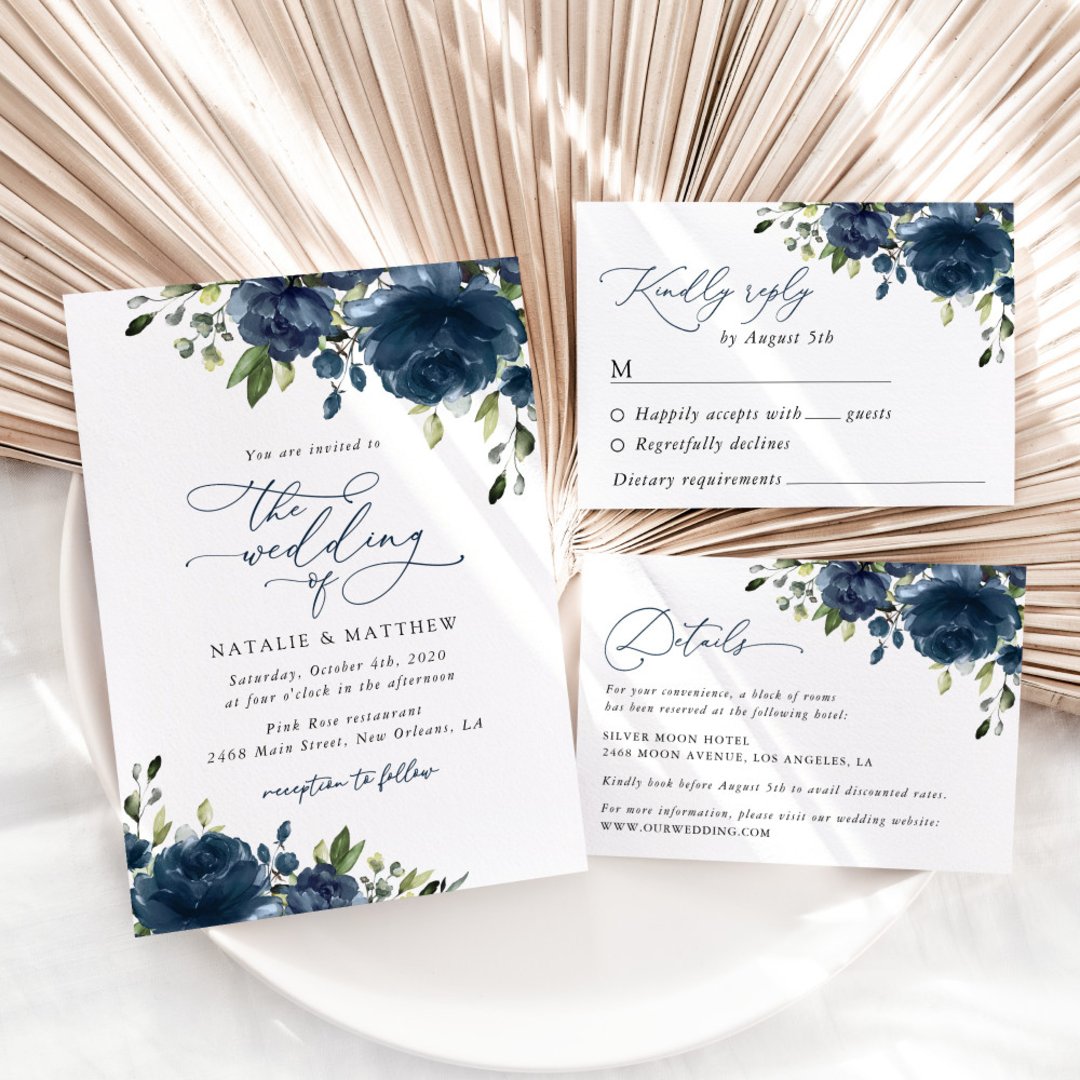 Navy Blue Flowers, Greenery, Boho, Wedding Welcome Banner | Zazzle